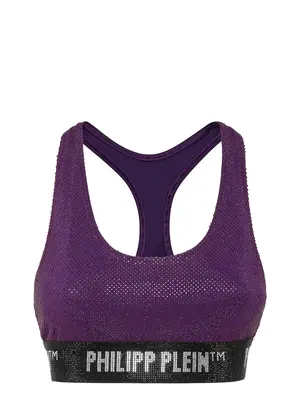 Philipp Plein Rhinestone-embellished Racerback Bra - Purple