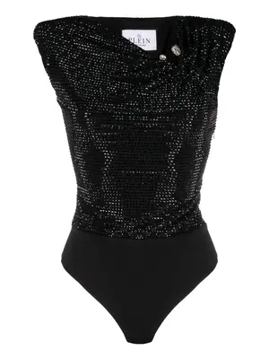 Philipp Plein Crystal-embellished Bodysuit - Black