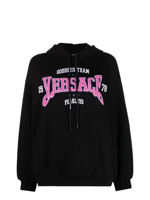 Versace Logo-print Cotton Hoodie - Black