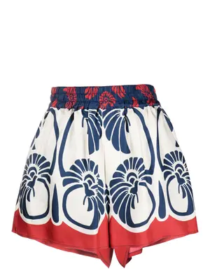 LA DOUBLEJ La DoubleJ Palmetto-Print Silk Shorts