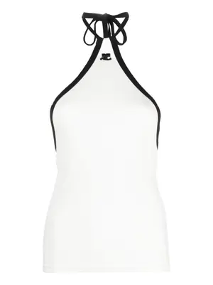 COURREGES Embroidered Logo Halterneck Top - White