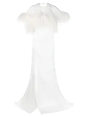 Attico Feather-trim Cut-out Gown - White