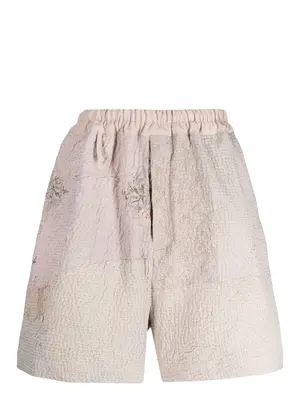 By Walid Embroidered Linen-cotton Shorts - Neutrals