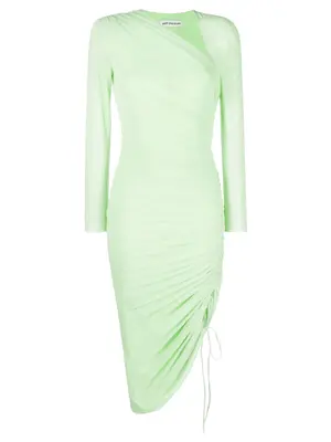 SELF-PORTRAIT Ruched Mesh Midi Dress - Green