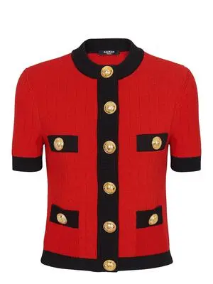 Balmain Cropped Cardigan - Red