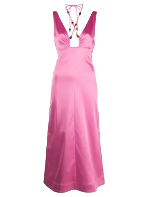 GANNI Halterneck Midi Dress - Pink