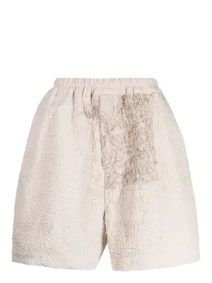 By Walid Embroidered Patchwork Bermuda Shorts - Neutrals