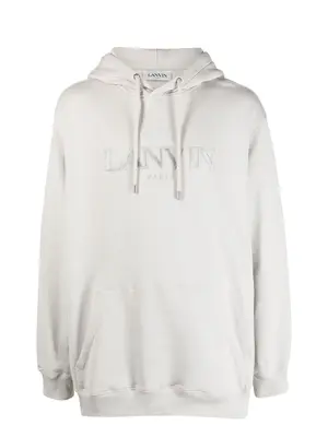 LANVIN Embroidered Logo Fleece Hoodie - Grey