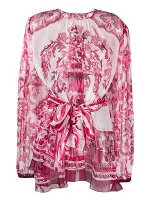 Dolce & Gabbana Majolica-print Silk Blouse - Pink