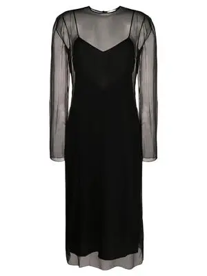 FERRAGAMO Layered Silk Midi Dress - Black