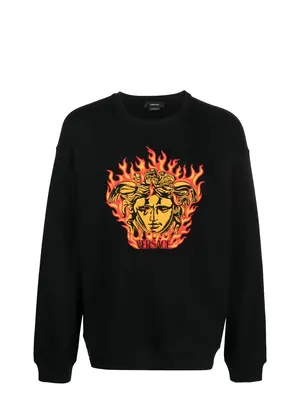 Versace Flame-embroidered Cotton Sweatshirt - Black
