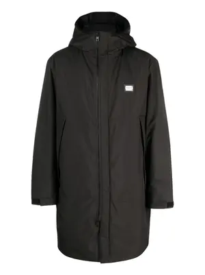 Dolce & Gabbana Logo-plaque Hooded Coat - Black