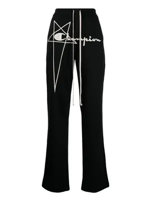 Rick Owens Logo-embroidered Track Trousers - Black