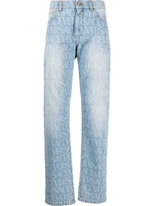 Versace Allover Straight-leg Jeans - Blue