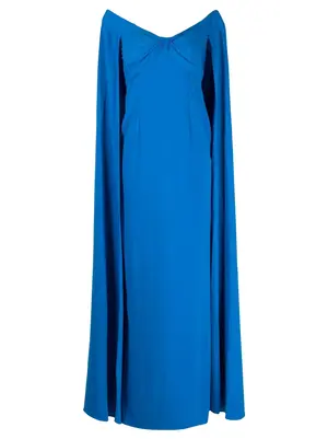 Marchesa Off-shoulder Cape-detail Gown - Blue