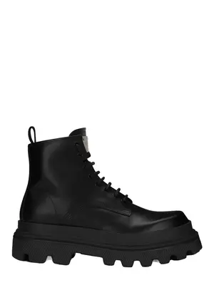 Dolce & Gabbana Logo-plaque Leather Ankle Boots - Black
