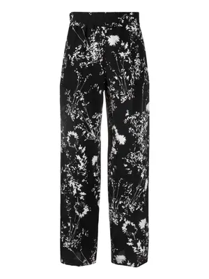 Victoria Beckham Floral-print Silk Trousers - Black