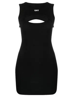 Off-White Off Stamp Ribbed Mini Dress - Black