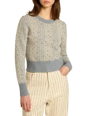 GOLDEN GOOSE Logo Jacquard Wool & Cashmere Crop Sweater - Spring Lake/lambs Wool