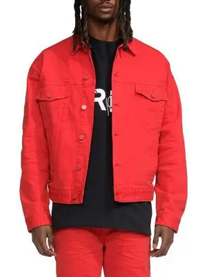 PURPLE BRAND Lava Palms Oversize Stretch Denim Trucker Jacket - Red