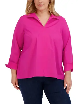 Foxcroft Agnes Non-Iron Smocked Cuff Blouse Azalea
