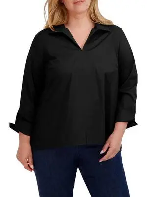 Foxcroft Agnes Non-iron Smocked Cuff Blouse - Black