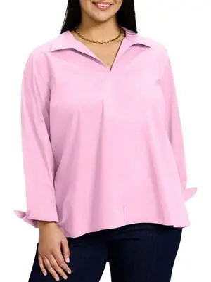 Foxcroft Agnes Non-Iron Smocked Cuff Blouse Bubblegum