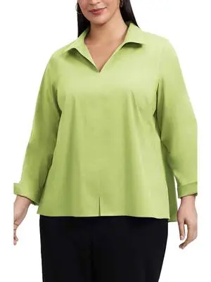 Foxcroft Agnes Non-Iron Smocked Cuff Blouse Celery