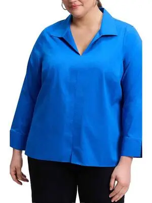Foxcroft Agnes Non-Iron Smocked Cuff Blouse Cobalt Blue