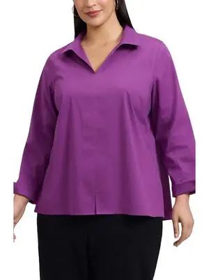 Foxcroft Agnes Non-Iron Smocked Cuff Blouse Fig