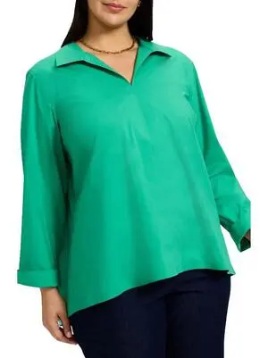 Foxcroft Agnes Non-Iron Smocked Cuff Blouse Kelly Green