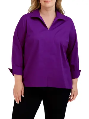 Foxcroft Agnes Non-Iron Smocked Cuff Blouse Orchid