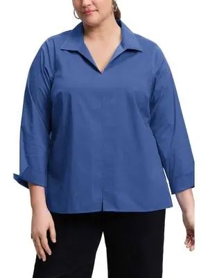 Foxcroft Agnes Non-Iron Smocked Cuff Blouse Pacific Blue
