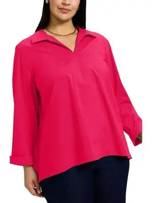 Foxcroft Agnes Non-Iron Smocked Cuff Blouse Raspberry