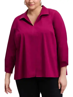 Foxcroft Agnes Non-Iron Smocked Cuff Blouse Sangria