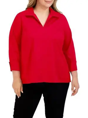 Foxcroft Agnes Non-iron Smocked Cuff Blouse - Simply Red