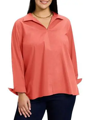 Foxcroft Agnes Non-Iron Smocked Cuff Blouse Tangerine