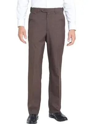 Berle Berle Self Sizer Waist Plain Weave Flat Front Trousers Brown