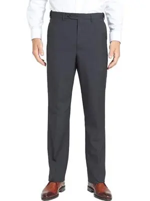 Berle Berle Self Sizer Waist Plain Weave Flat Front Trousers Charcoal
