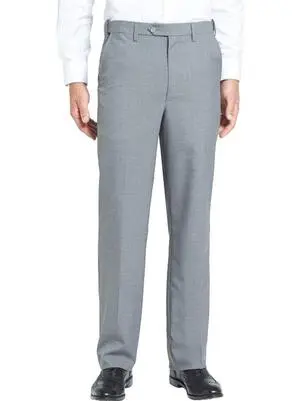 Berle Berle Self Sizer Waist Plain Weave Flat Front Trousers Light Grey