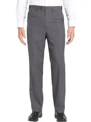 Berle Berle Self Sizer Waist Plain Weave Flat Front Trousers Medium Grey