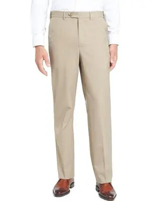 Berle Berle Self Sizer Waist Plain Weave Flat Front Trousers Tan