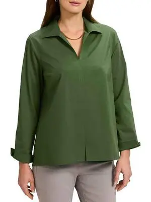 Foxcroft Agnes Split Cuff Popover Blouse - Basil