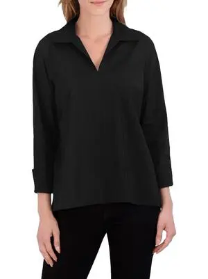 Foxcroft Agnes Split Cuff Popover Blouse - Black