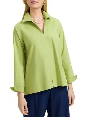 Foxcroft Agnes Split Cuff Popover Blouse Celery