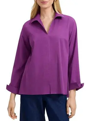 Foxcroft Agnes Split Cuff Popover Blouse Fig