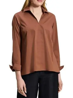 Foxcroft Agnes Split Cuff Popover Blouse - Macchiato