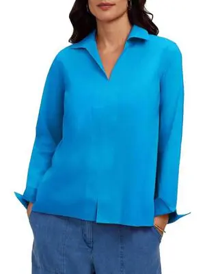 Foxcroft Agnes Split Cuff Popover Blouse - Malibu Blue