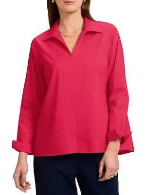 Foxcroft Agnes Split Cuff Popover Blouse Raspberry