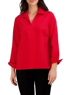 Foxcroft Agnes Split Cuff Popover Blouse - Simply Red